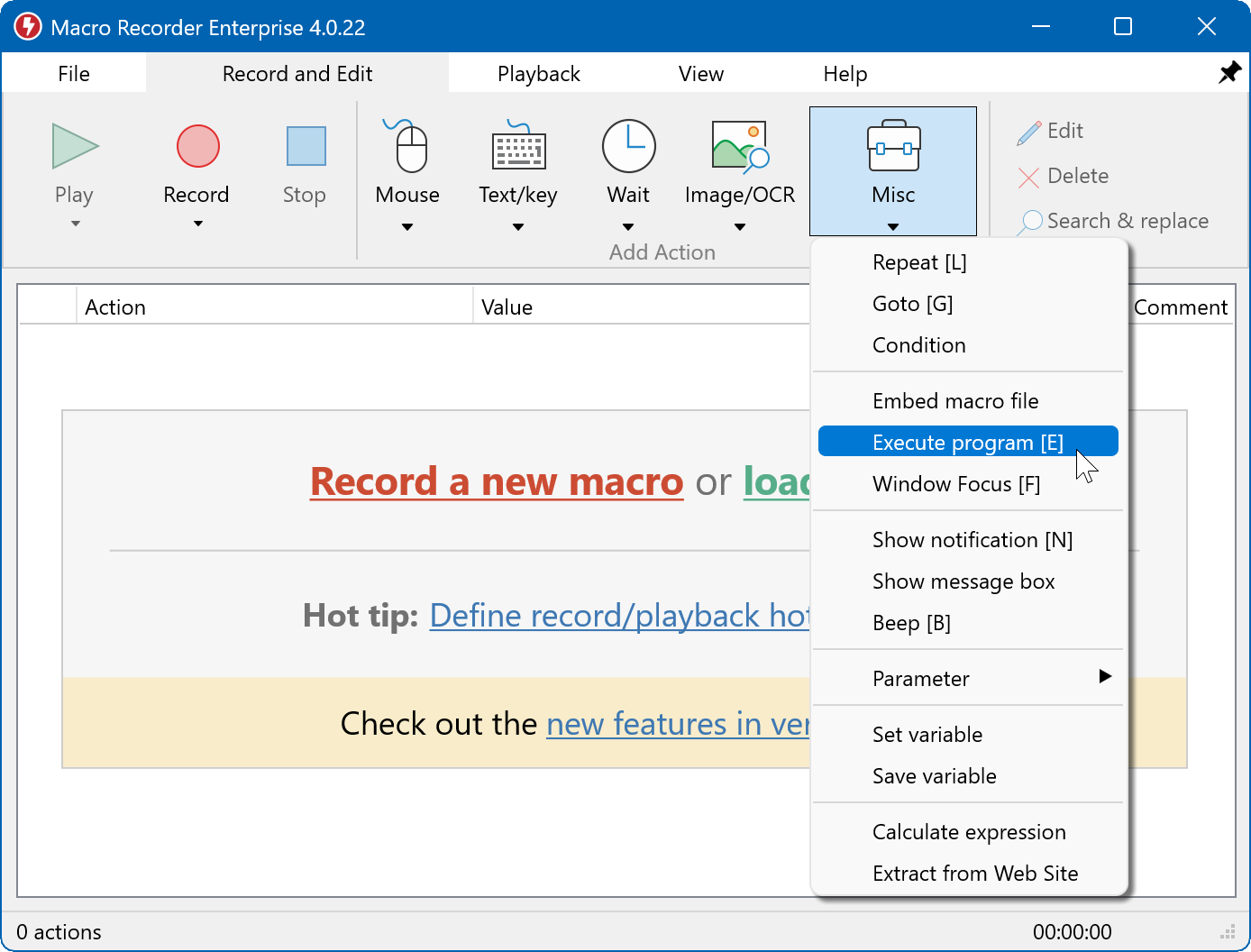 Macro Recorder - Control functions