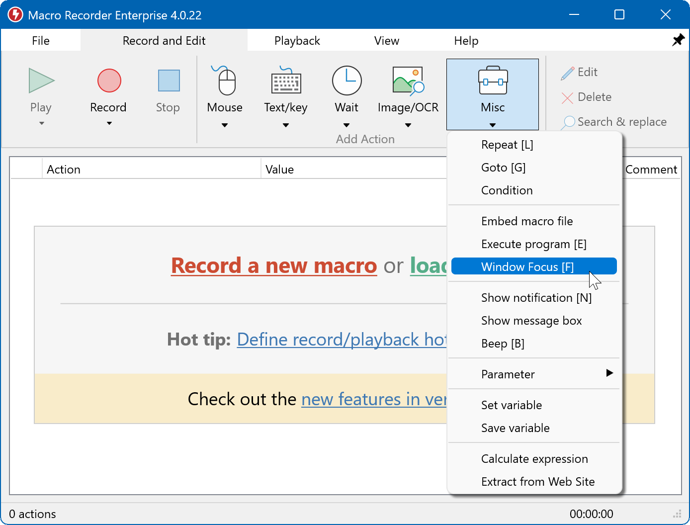 Macro Recorder - Control functions