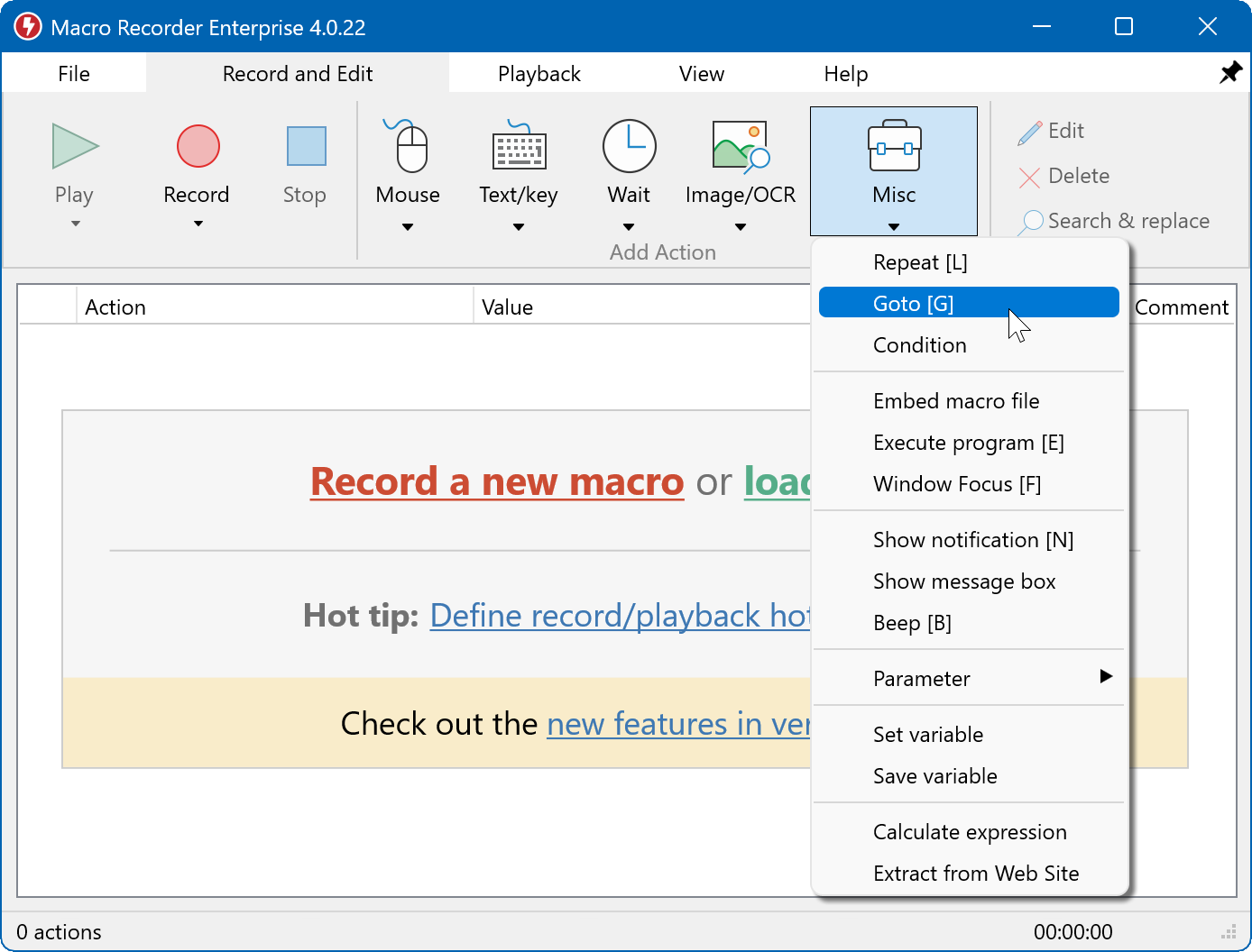 Macro Recorder - Control functions