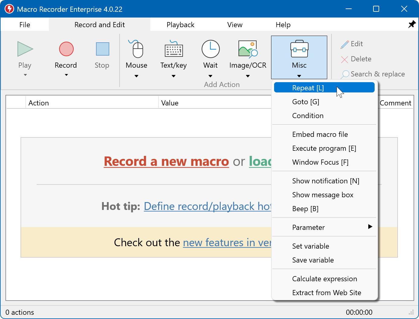 Macro Recorder - Control functions