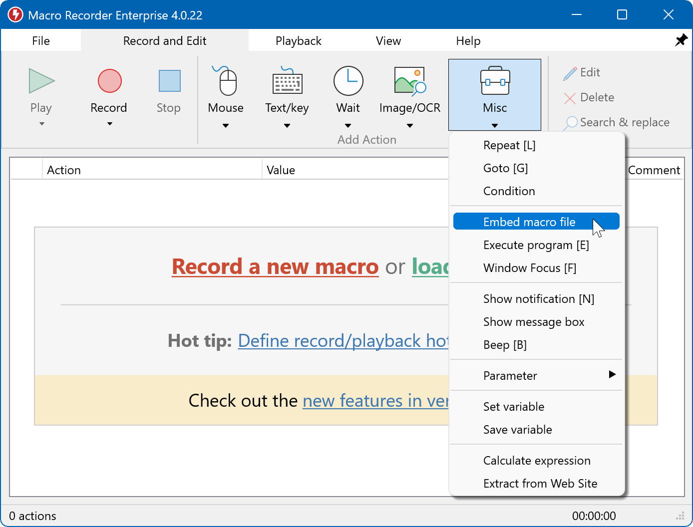Macro Recorder - Control functions